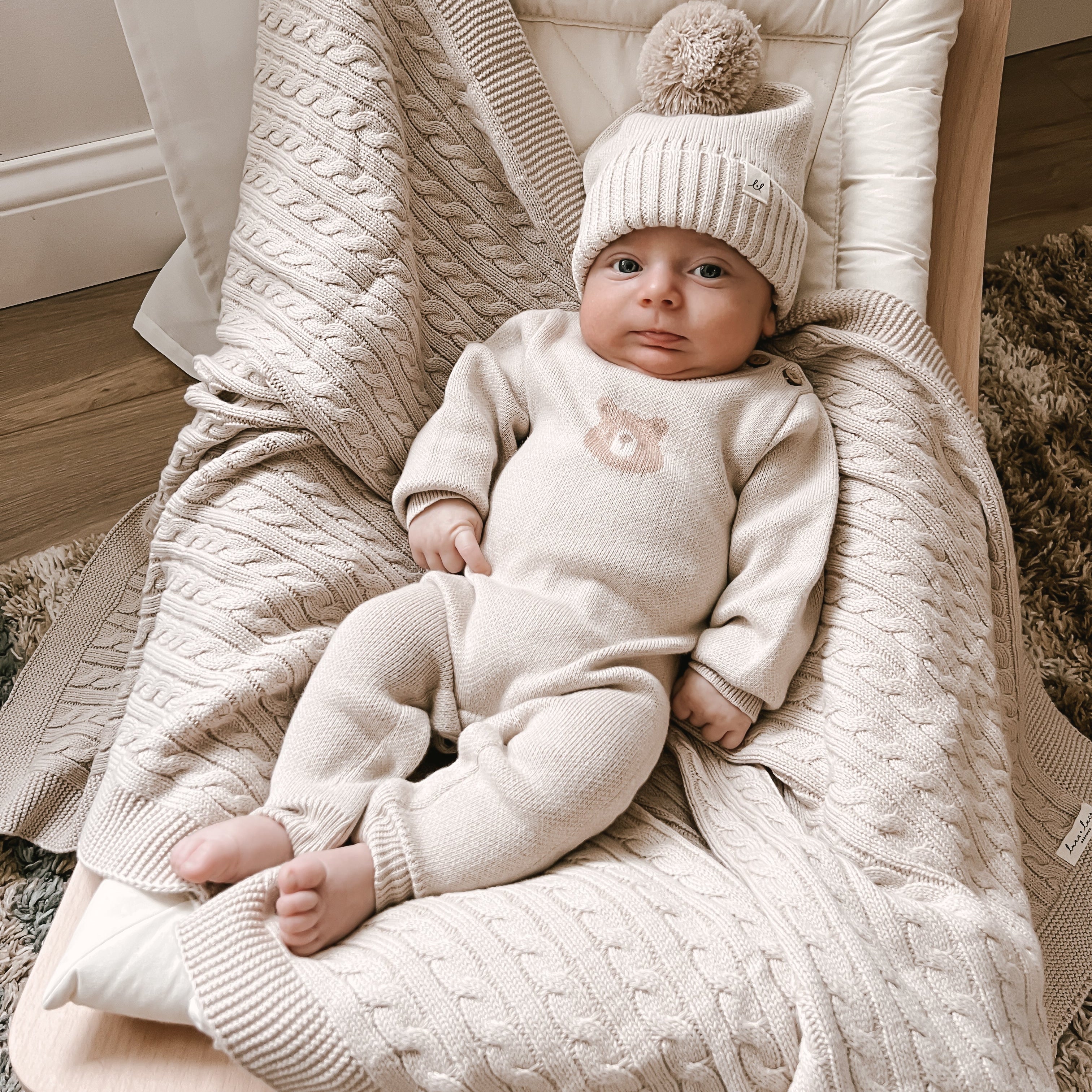 Buy Luna + Luca Cable Knit Baby Blanket - Beige Online | Plastic Free ...